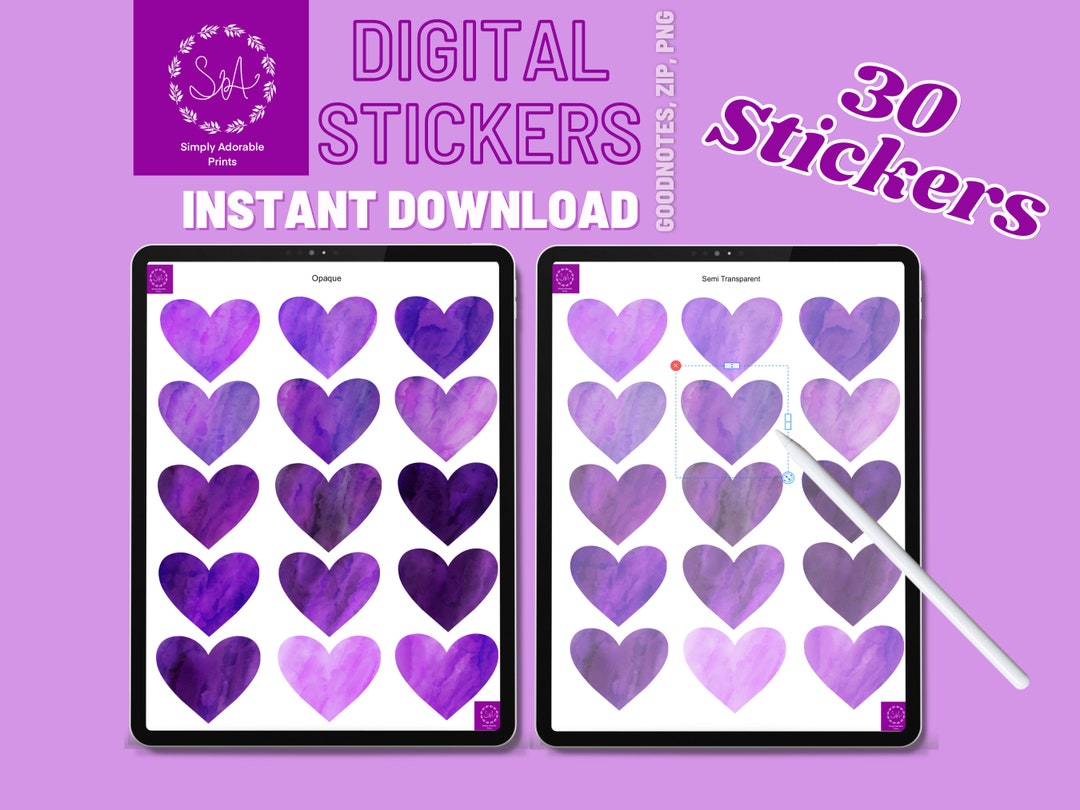 Digital Heart Stickers 30 Watercolor Sticker Pack Precropped Hearts ...