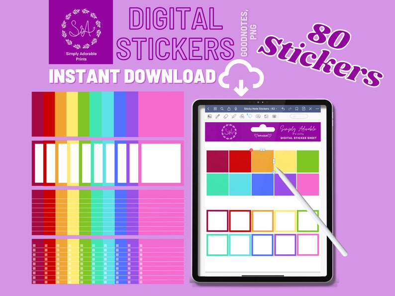 Digital Planner Stickers | 80 | Digital Sticky Notes | Precropped ...
