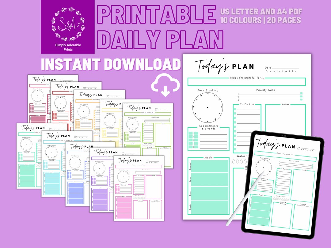 Digital Day Planner | 20 | Daily to Do List | Day Organizer Printable ...