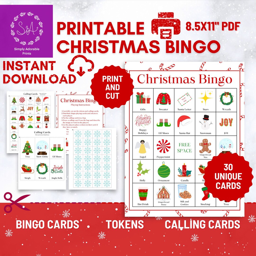 Christmas Bingo | 30 | Christmas Printable Games | Christmas Family ...