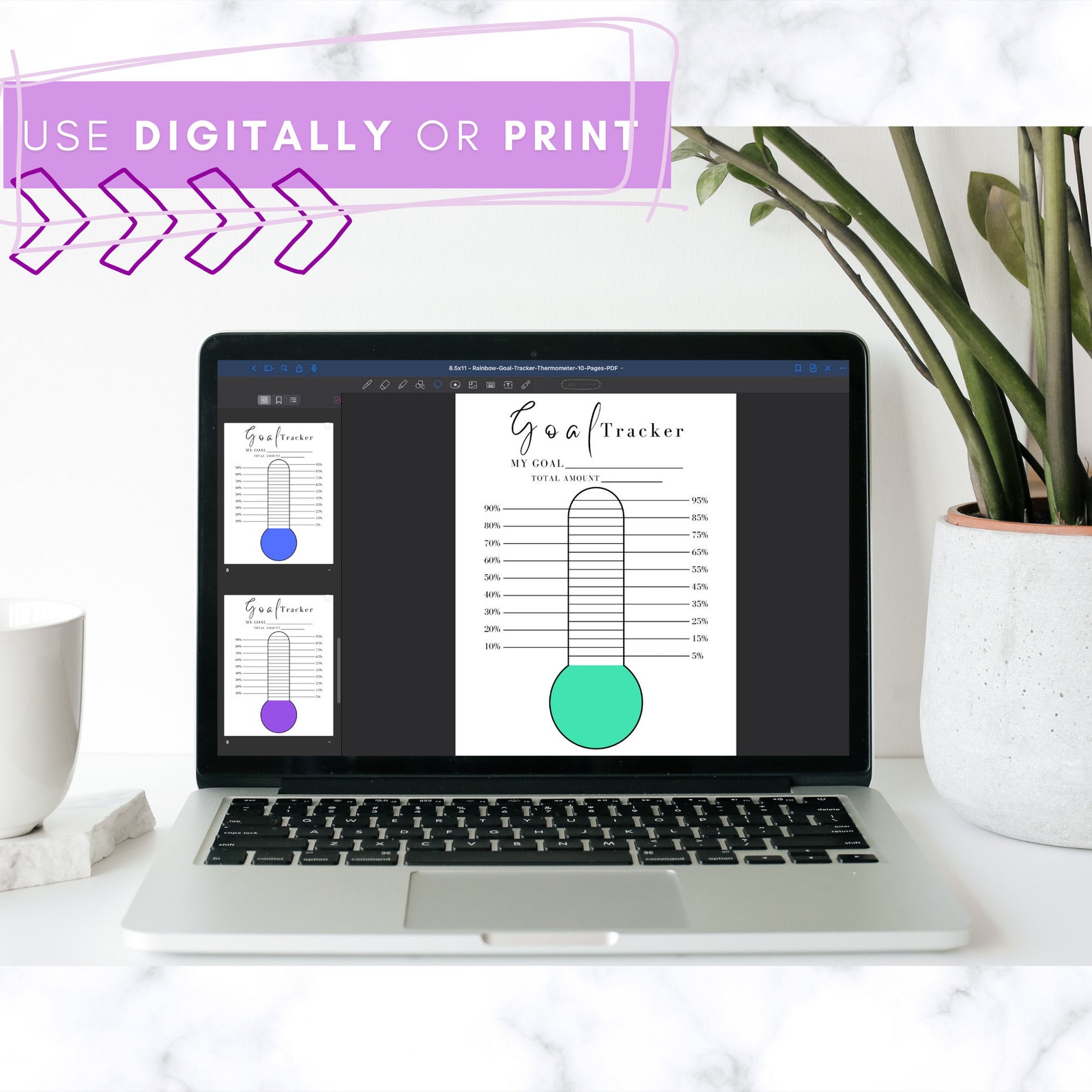 Printable Goal Thermometer | 20 | Digital Goal Tracker | Debt Payoff ...