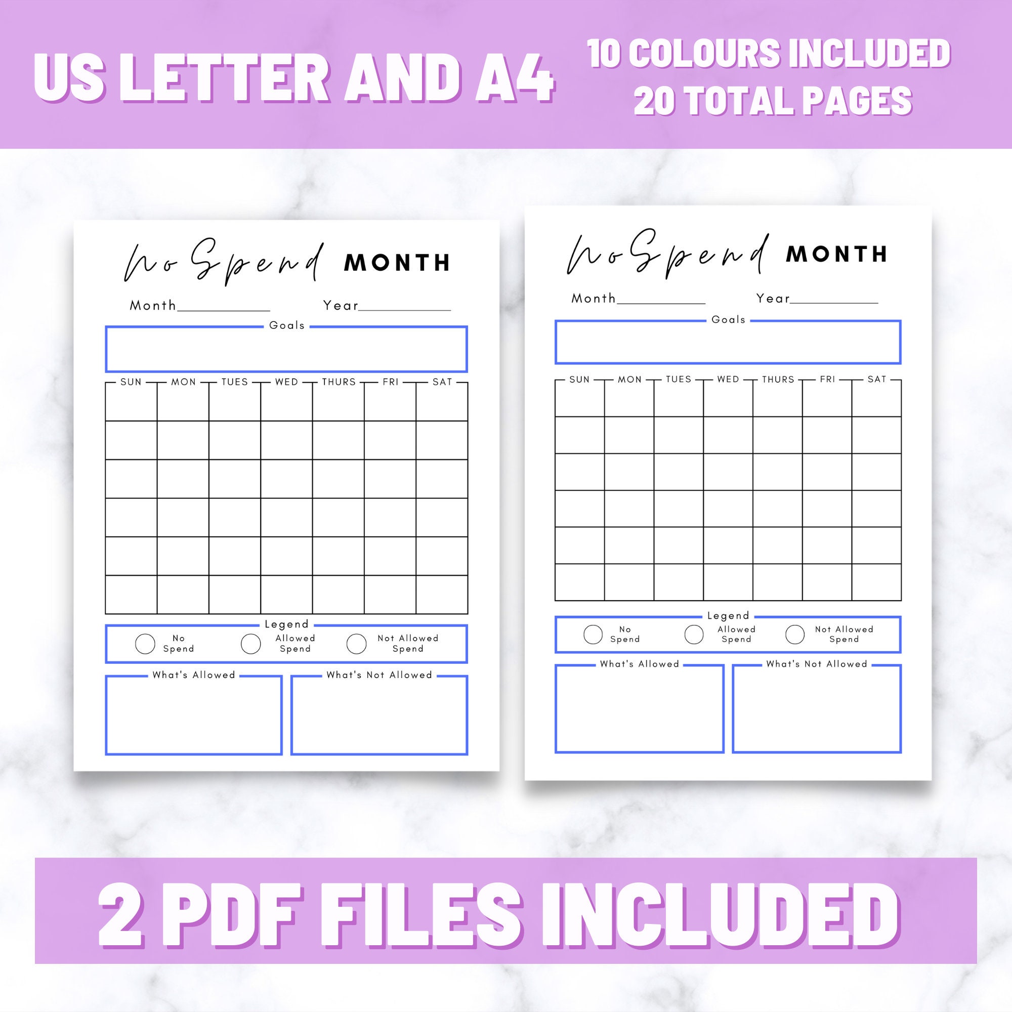 Digital No Spend Calendar 20 No Spend Month Printable No Spend ...