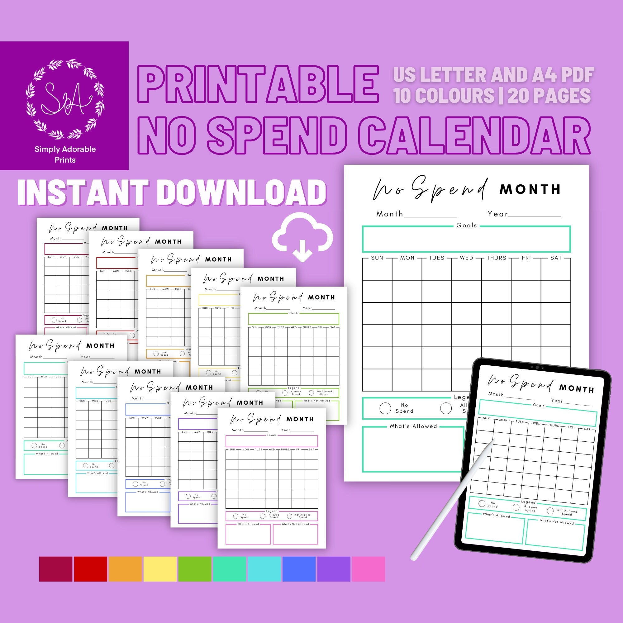 Digital No Spend Calendar | 20 | No Spend Month | Printable No Spend ...