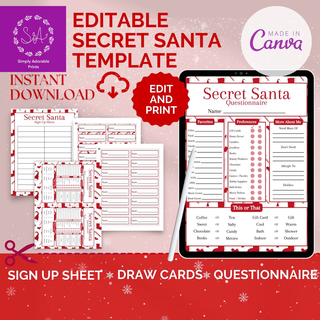 Editable Secret Santa Questionnaire | Printable Secret Santa Form ...