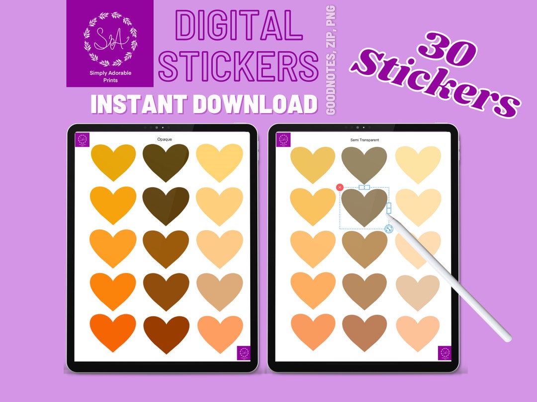 Digital Heart Stickers | 30 | Orange Sticker Pack | Precropped Hearts ...