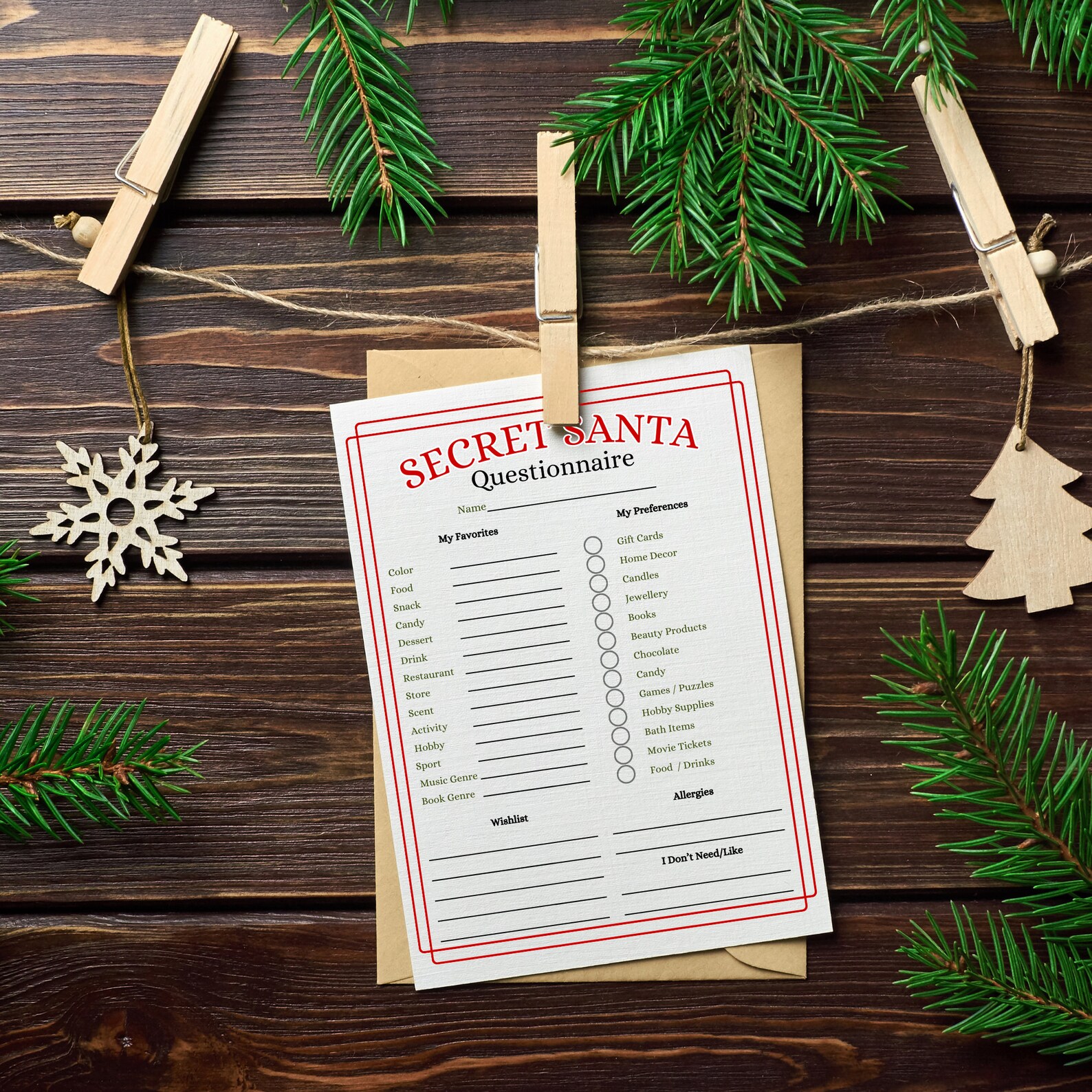 Secret Santa Questionnaire Printable Secret Santa Form Christmas Gift ...