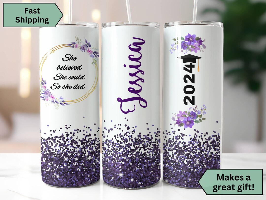 Personalized Graduation Glitter Tumbler for Her, 2024 Graduation Travel ...