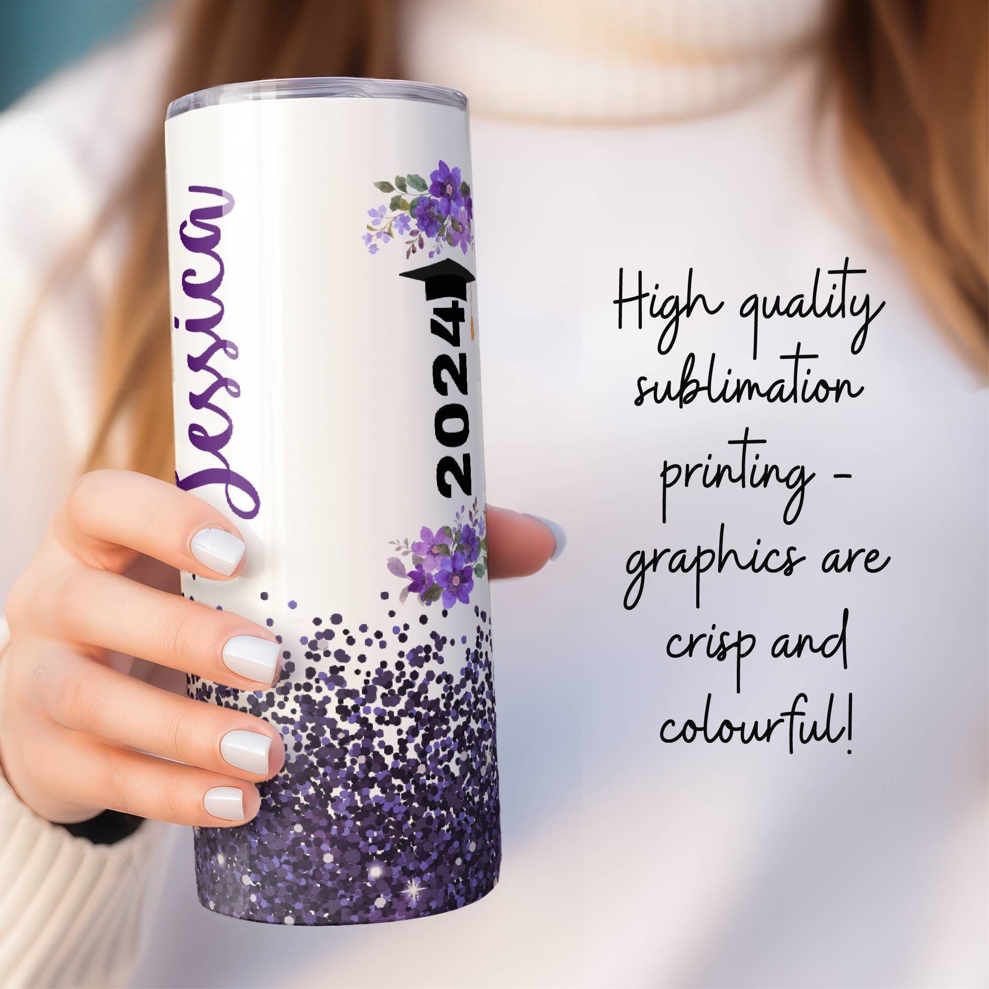 Personalized Graduation Glitter Tumbler for Her, 2025 Graduation Travel ...