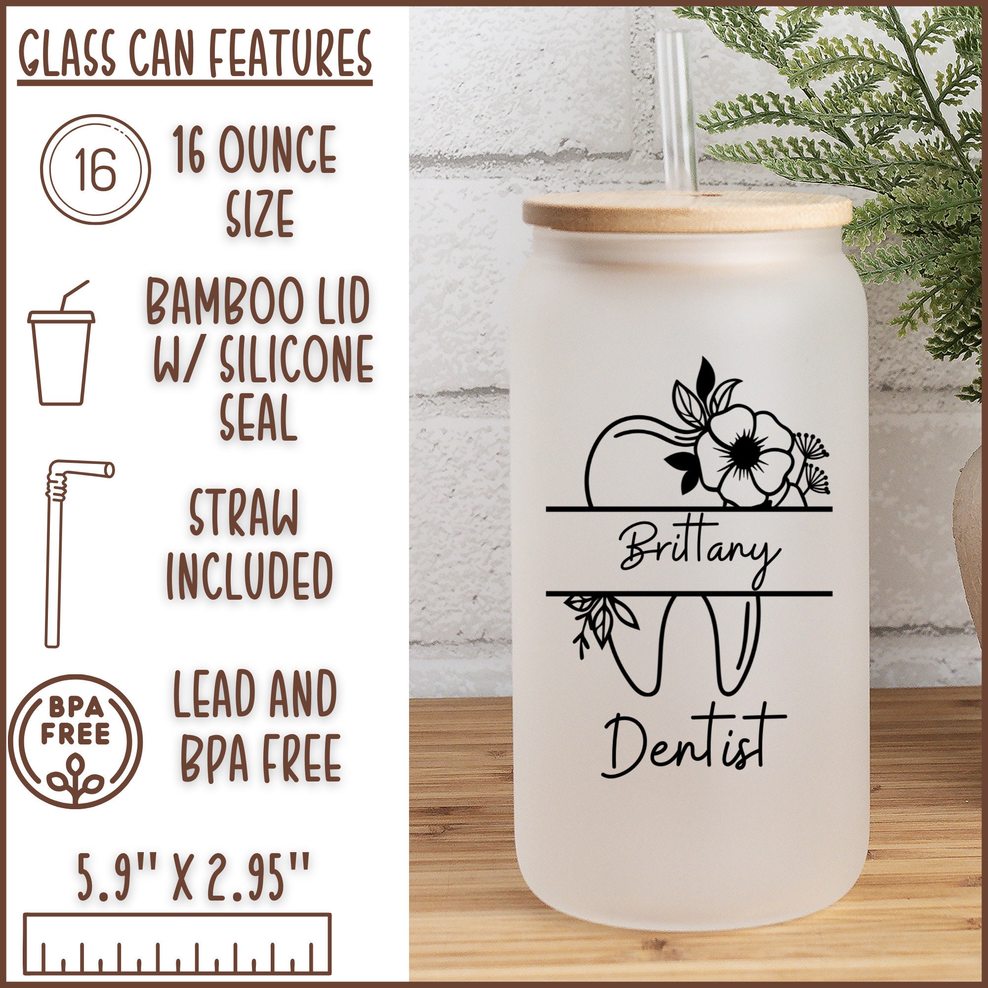 Dentist Glass Iced Coffee Cup, Personalized Dentist Glass Can Cup, Gift ...