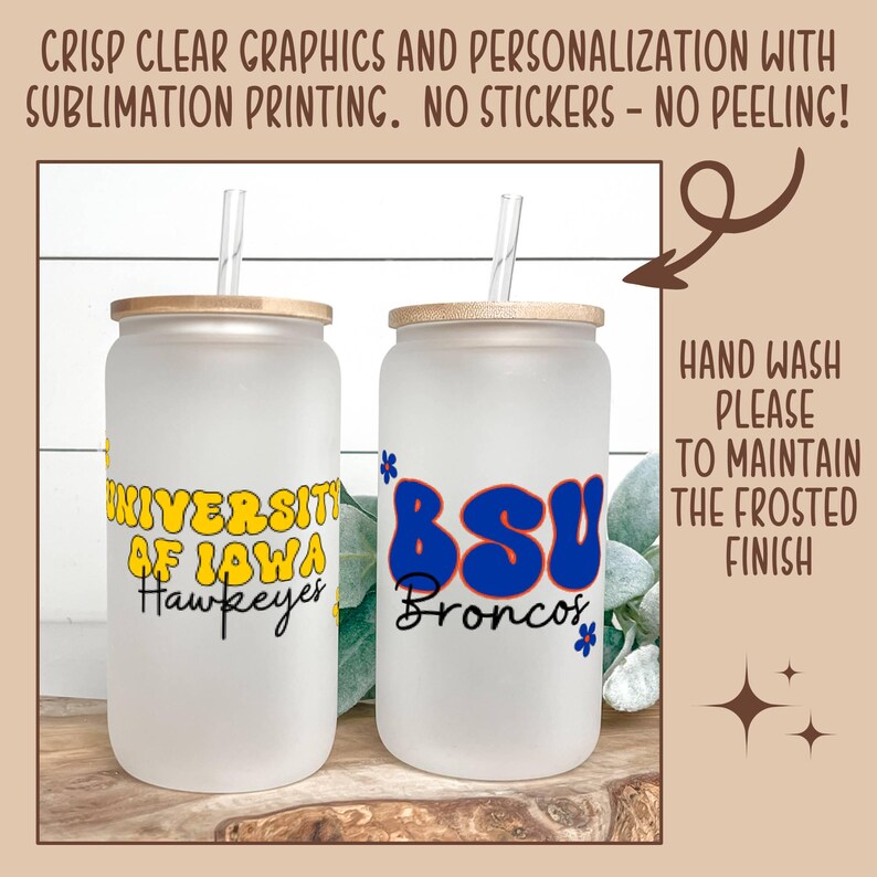 Custom College Iced Coffee Glass, Personalized Name College Glass Beer ...