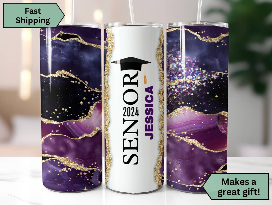 Personalized Glitter Graduation Tumbler for Her, 2024 Graduation ...