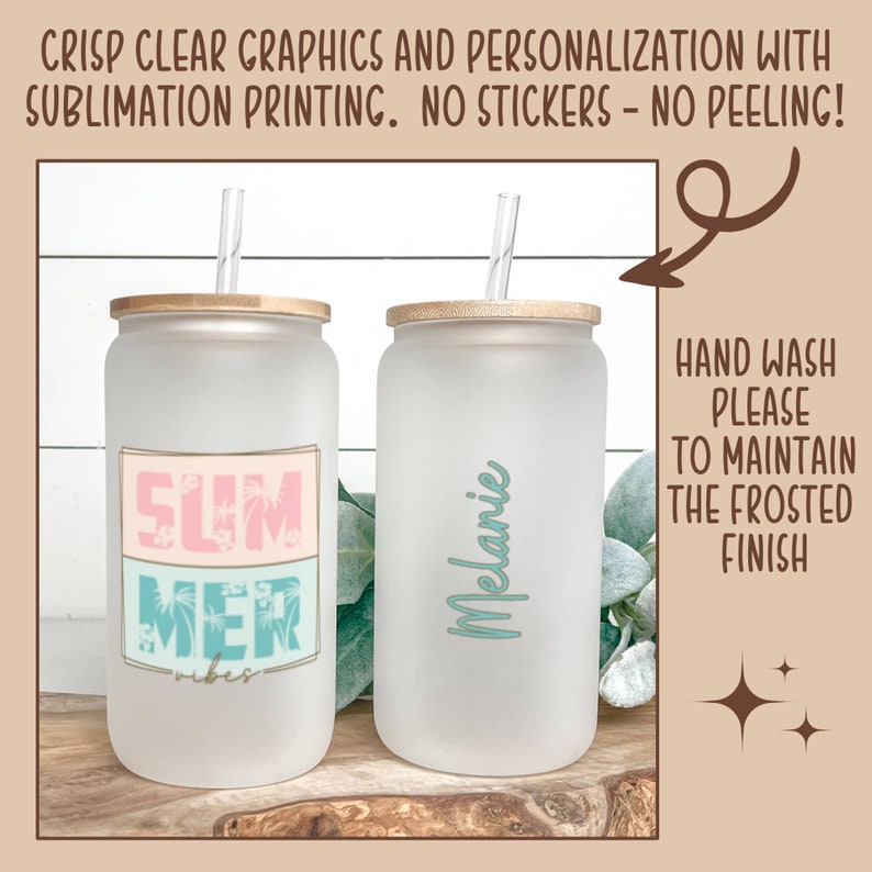 Personalized Summer Vibes Iced Coffee Cup, Custom Name Frosted Glass ...