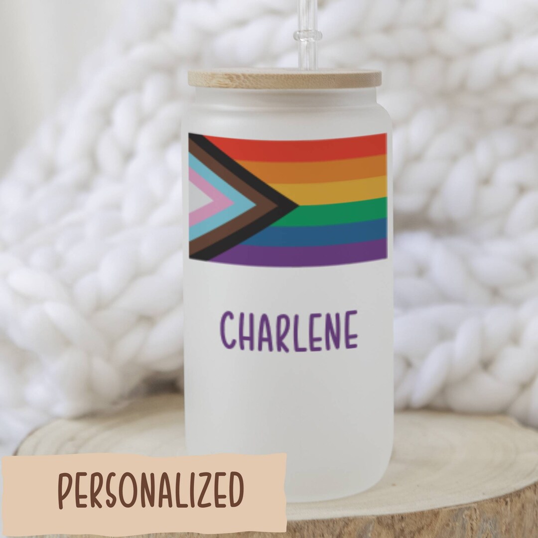 Personalized Pride Flag Frosted Glass Can, Custom Name Pride Day Glass ...