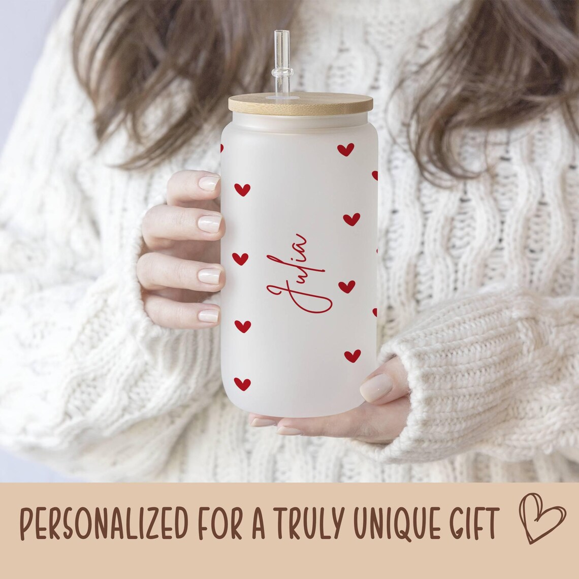 Personalized Mini Hearts Cup, Hearts Glass, Custom Iced Coffee Glass ...