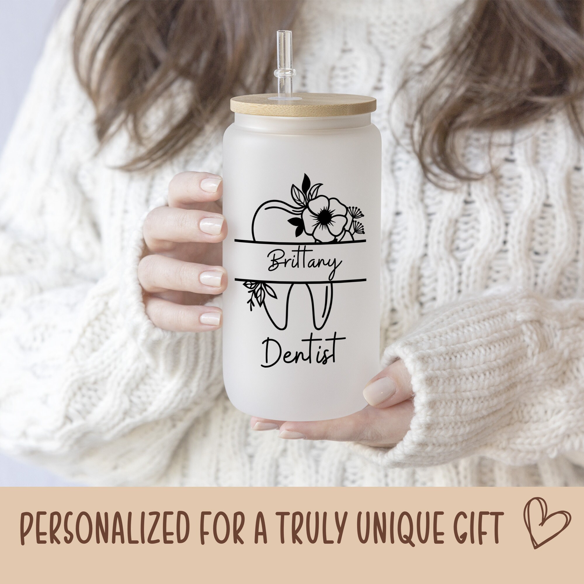 Dentist Glass Iced Coffee Cup, Personalized Dentist Glass Can Cup, Gift ...