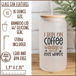Personalized Frosted Glass Iced Coffee Cup, Custom Coffee Chaos Cuss ...