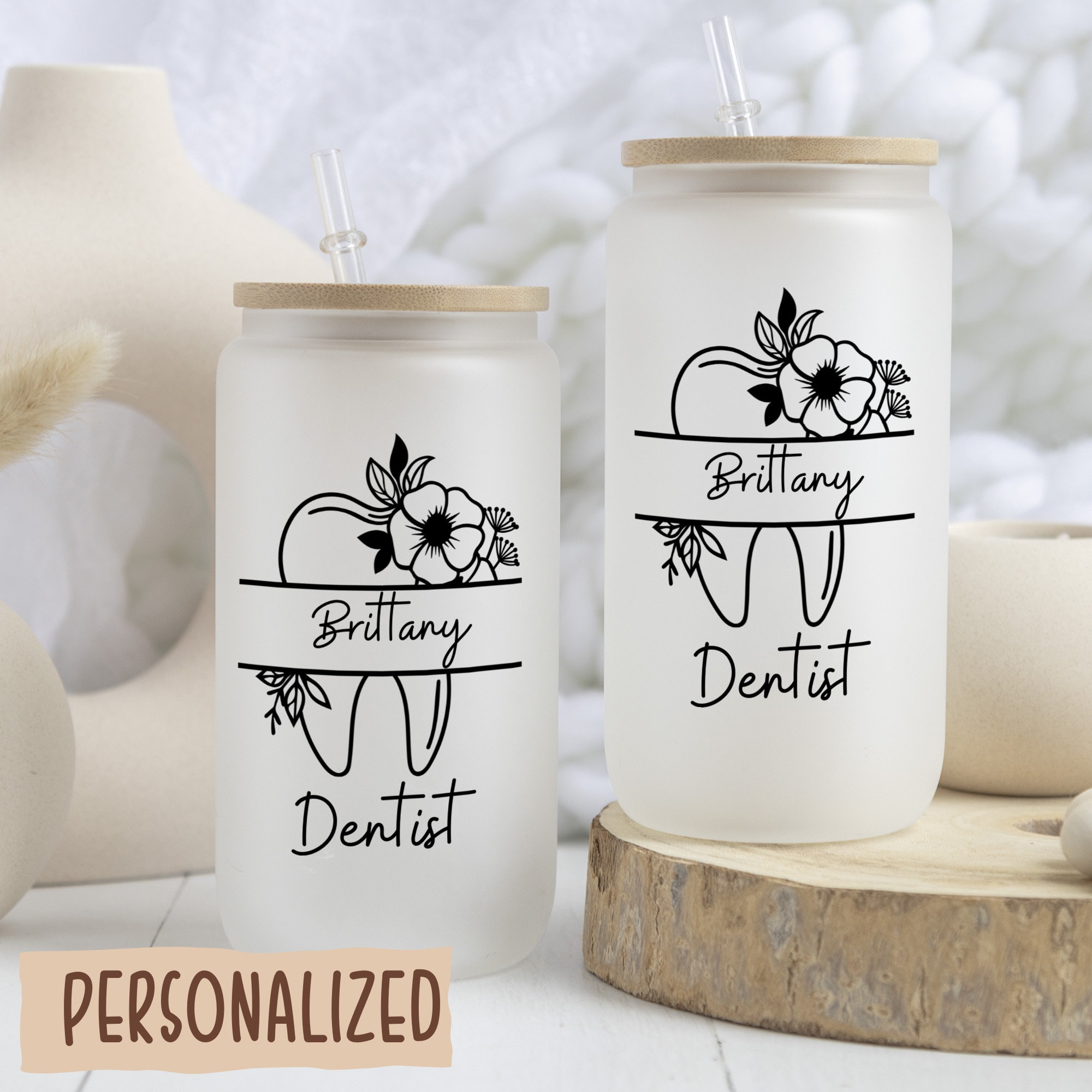 Dentist Glass Iced Coffee Cup, Personalized Dentist Glass Can Cup, Gift ...