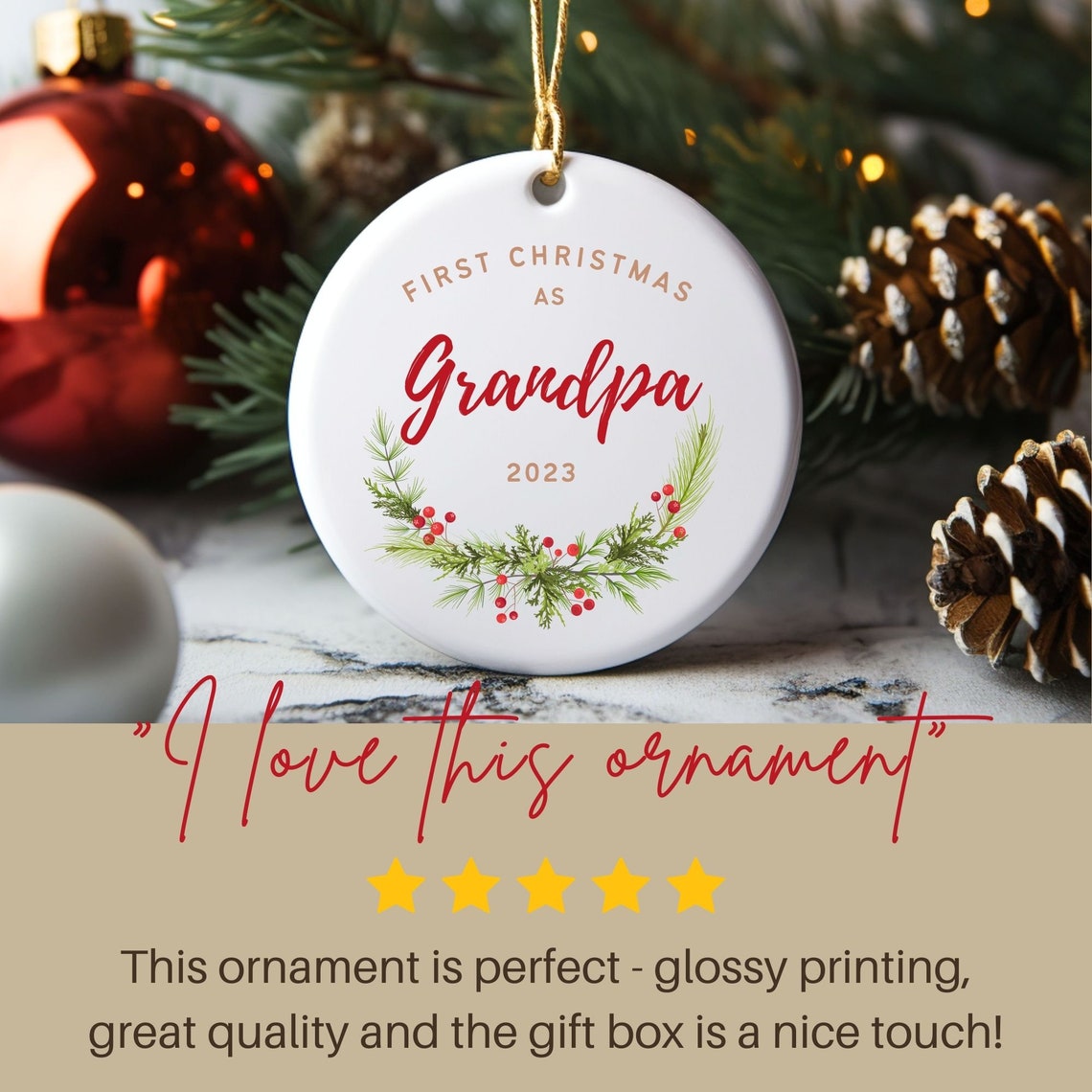 First Time Grandpa Ornament Personalized Grandpa Christmas Ornament ...