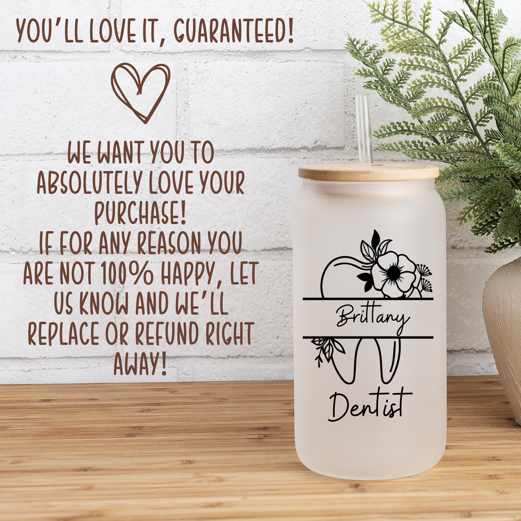 Dentist Glass Iced Coffee Cup, Personalized Dentist Glass Can Cup, Gift ...