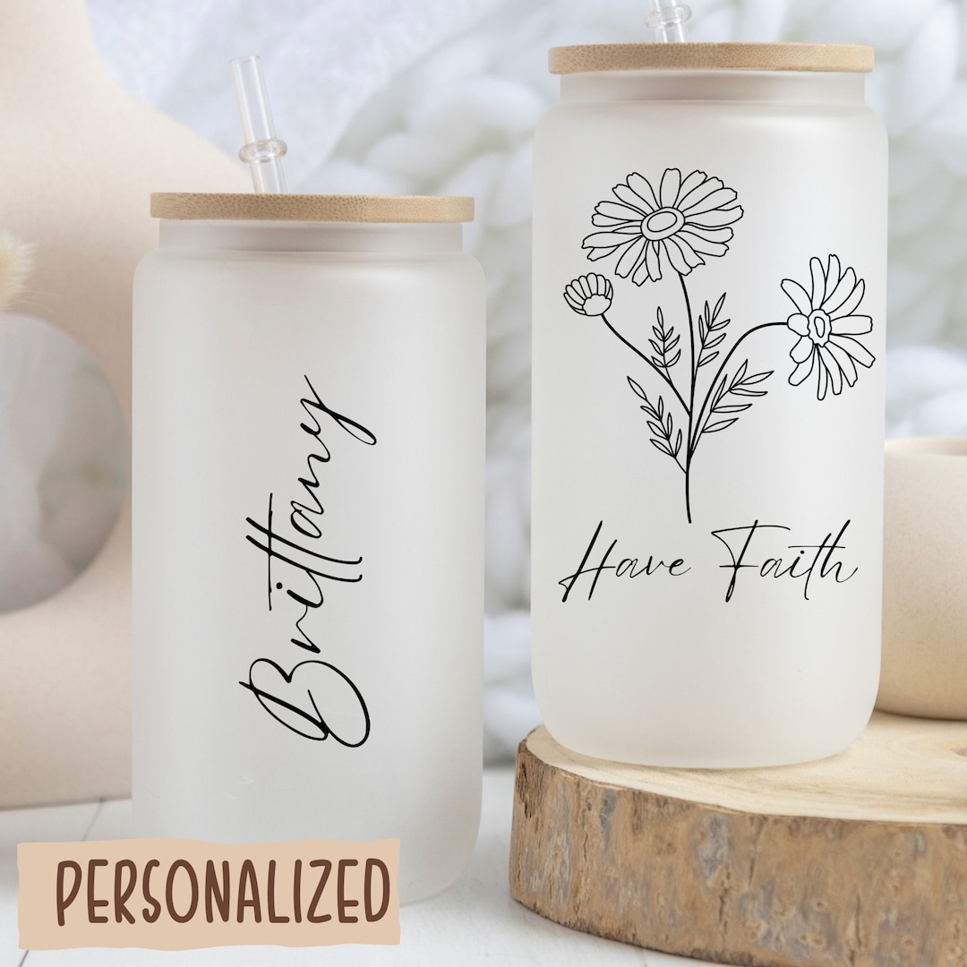 Personalized Have Faith Frosted Glass Tumbler, Have Faith Glass Can ...