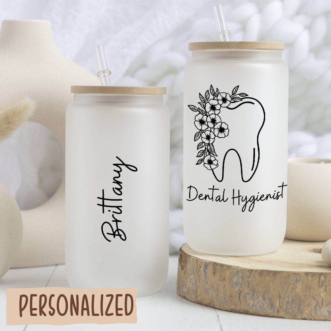 Personalized Dental Hygienist Glass Can Cup, Hygienist Glass Iced ...