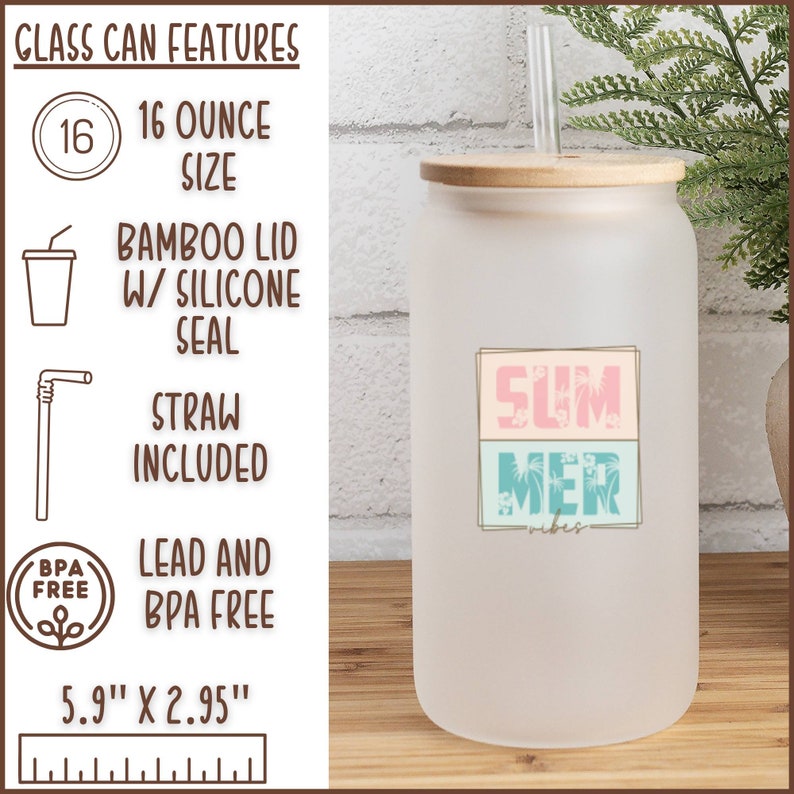 Personalized Summer Vibes Iced Coffee Cup, Custom Name Frosted Glass ...
