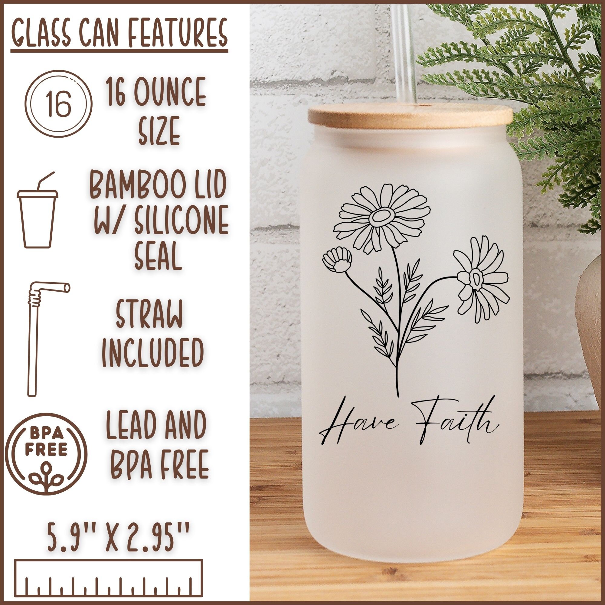 Personalized Have Faith Frosted Glass Tumbler, Have Faith Glass Can ...