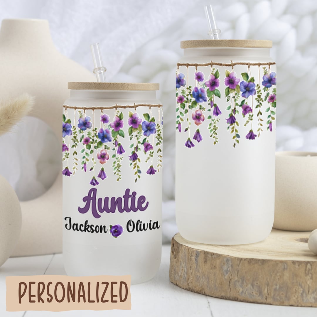 Personalized Auntie Iced Coffee Cup, New Auntie Custom Name Frosted ...