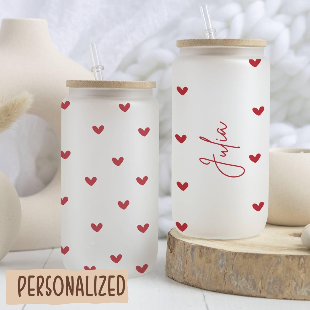 Personalized Mini Hearts Cup, Hearts Glass, Custom Iced Coffee Glass ...