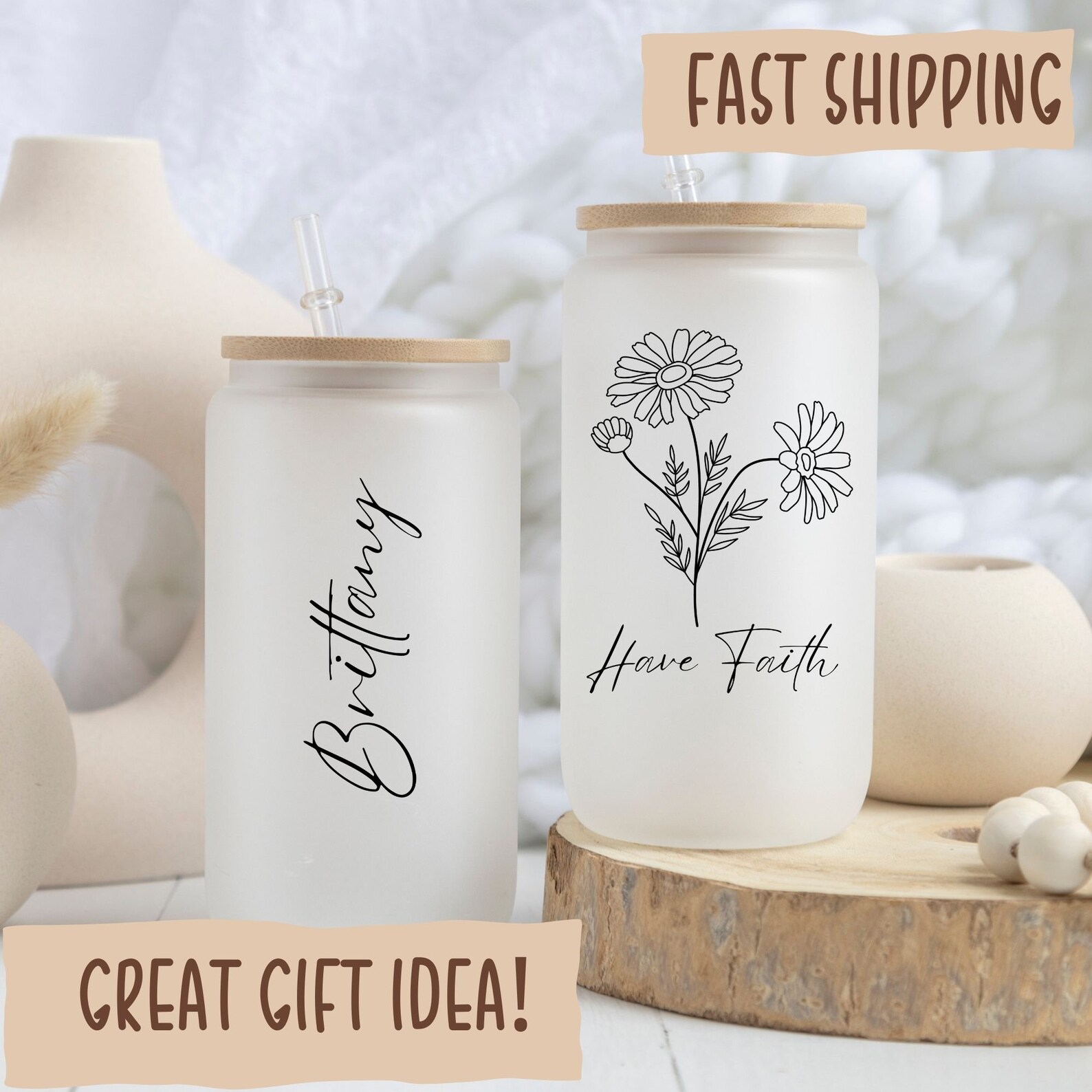Personalized Have Faith Frosted Glass Tumbler, Have Faith Glass Can ...