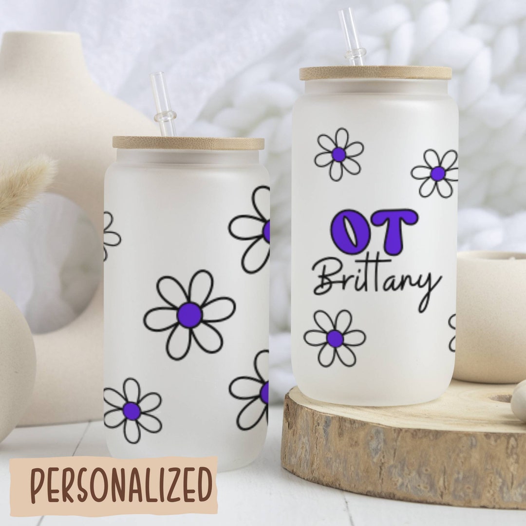 Personalized Occupational Therapy Glass Tumbler, Retro O.T. Iced Coffee ...