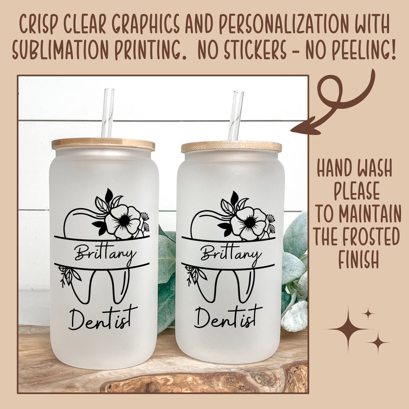Dentist Glass Iced Coffee Cup, Personalized Dentist Glass Can Cup, Gift ...