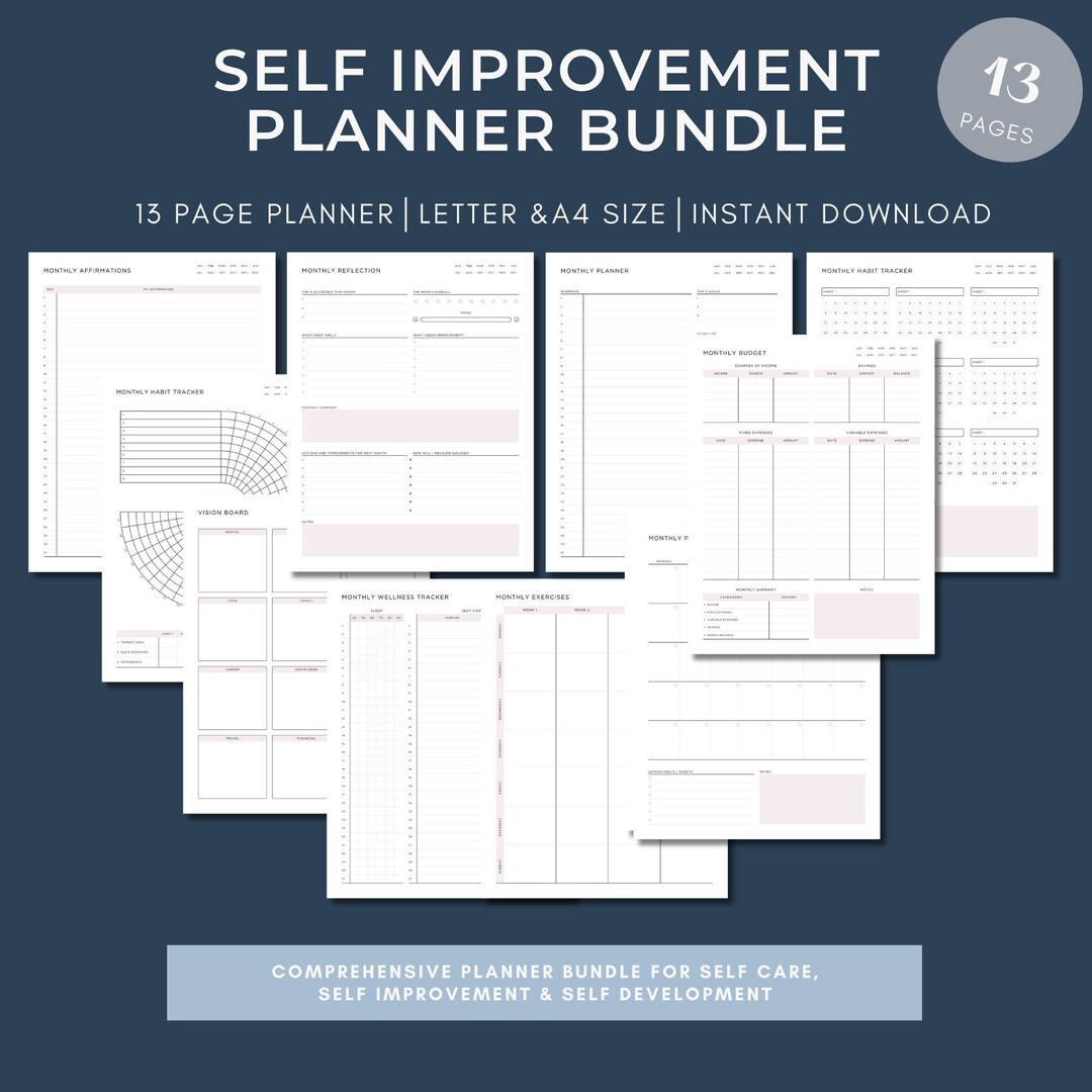 Self Improvement Planner Self Development Habit Tracker Personal ...
