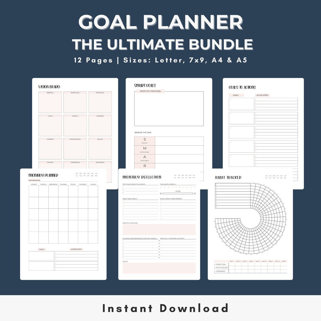 Goal Setting Planner Vision Board Kit Smart Goals Template Monthly ...