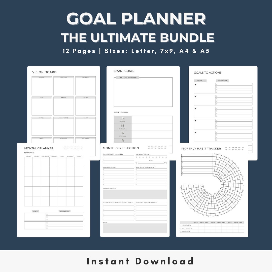 Goal Setting Planner Vision Board Kit Smart Goals Template Monthly ...