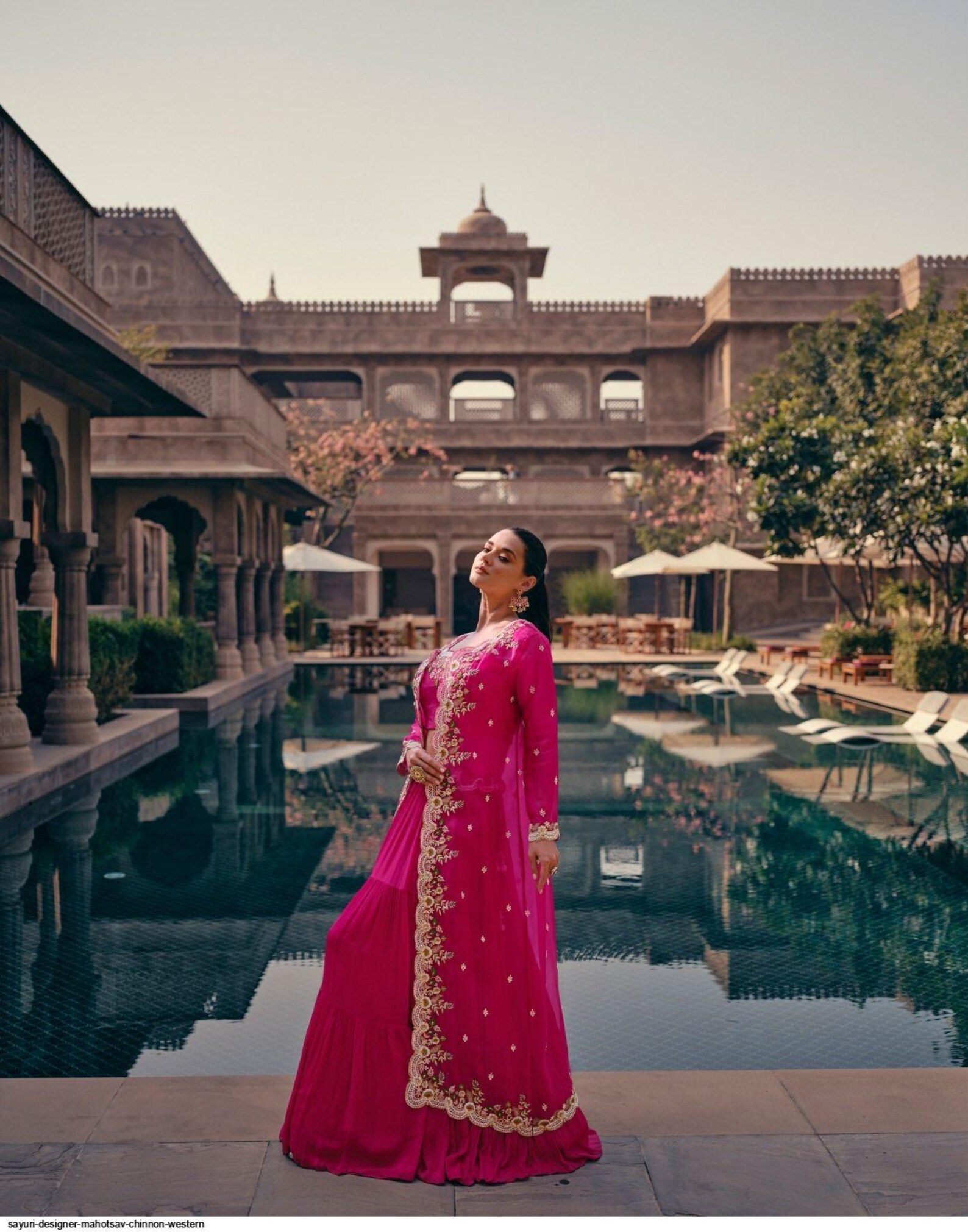 Pink Silk Crop Top Cape Ghagra Set Festive Fusion Dress , Indo Western ...