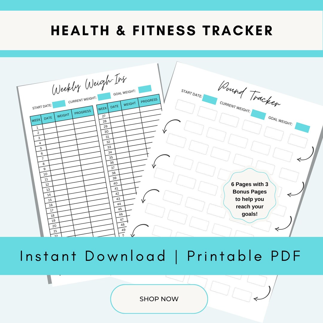 Health and Fitness Tracker, Printable Weight Loss Tracker, Digital ...