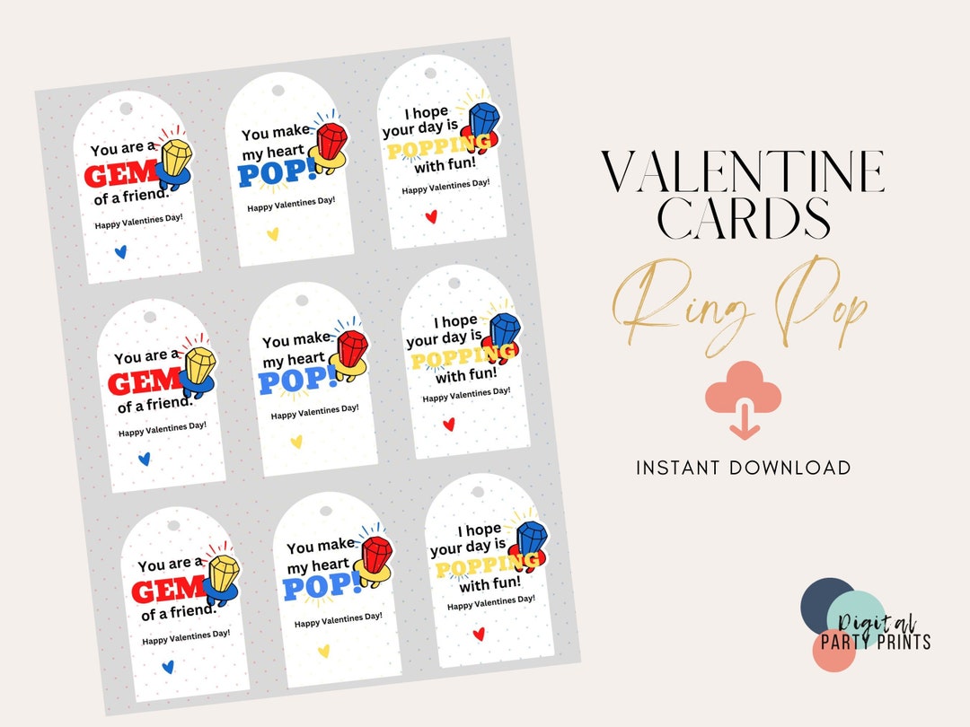 Valentine Card, Ring Pop Valentine Card, School Valentines Favor Tag ...