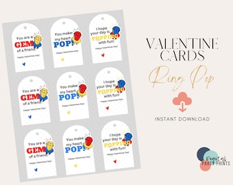 Valentine Card, Ring Pop Valentine Card, School Valentines Favor Tag ...