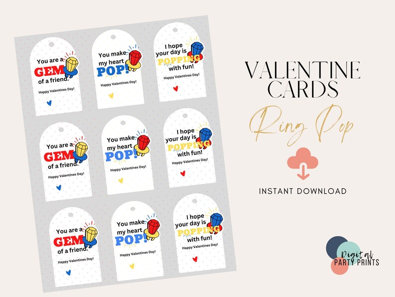 Valentine Card, Ring Pop Valentine Card, School Valentines Favor Tag ...
