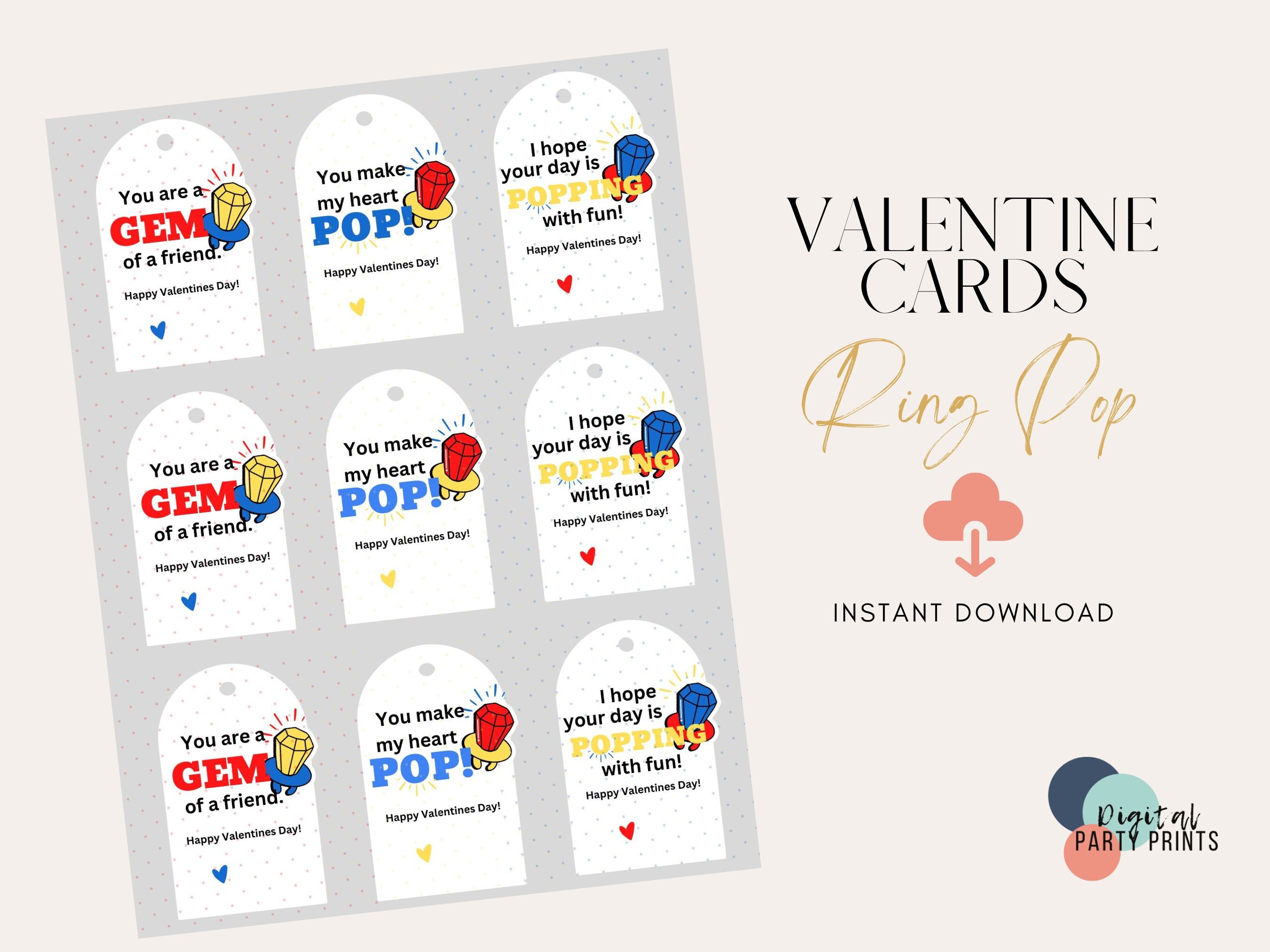 Valentine Card, Ring Pop Valentine Card, School Valentines Favor Tag ...