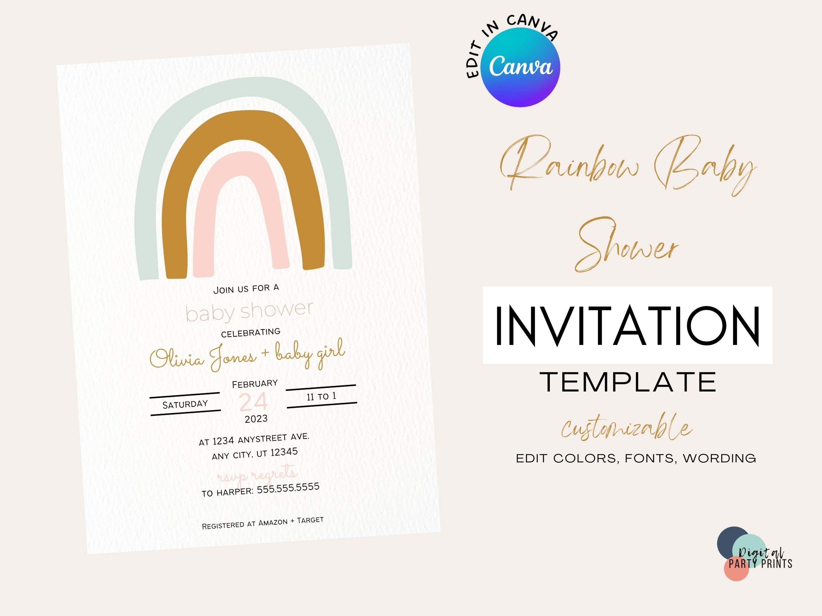 Rainbow Baby Shower Evite Template, Mobile Rainbow Baby Shower Invite ...