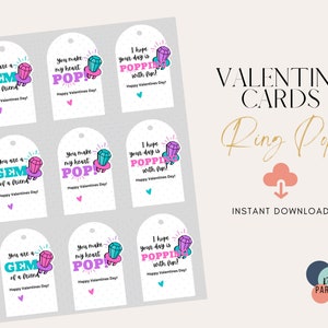 Valentine Card, Ring Pop Valentine Card, School Valentines Favor Tag ...