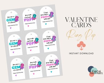 Valentine Card, Ring Pop Valentine Card, School Valentines Favor Tag ...