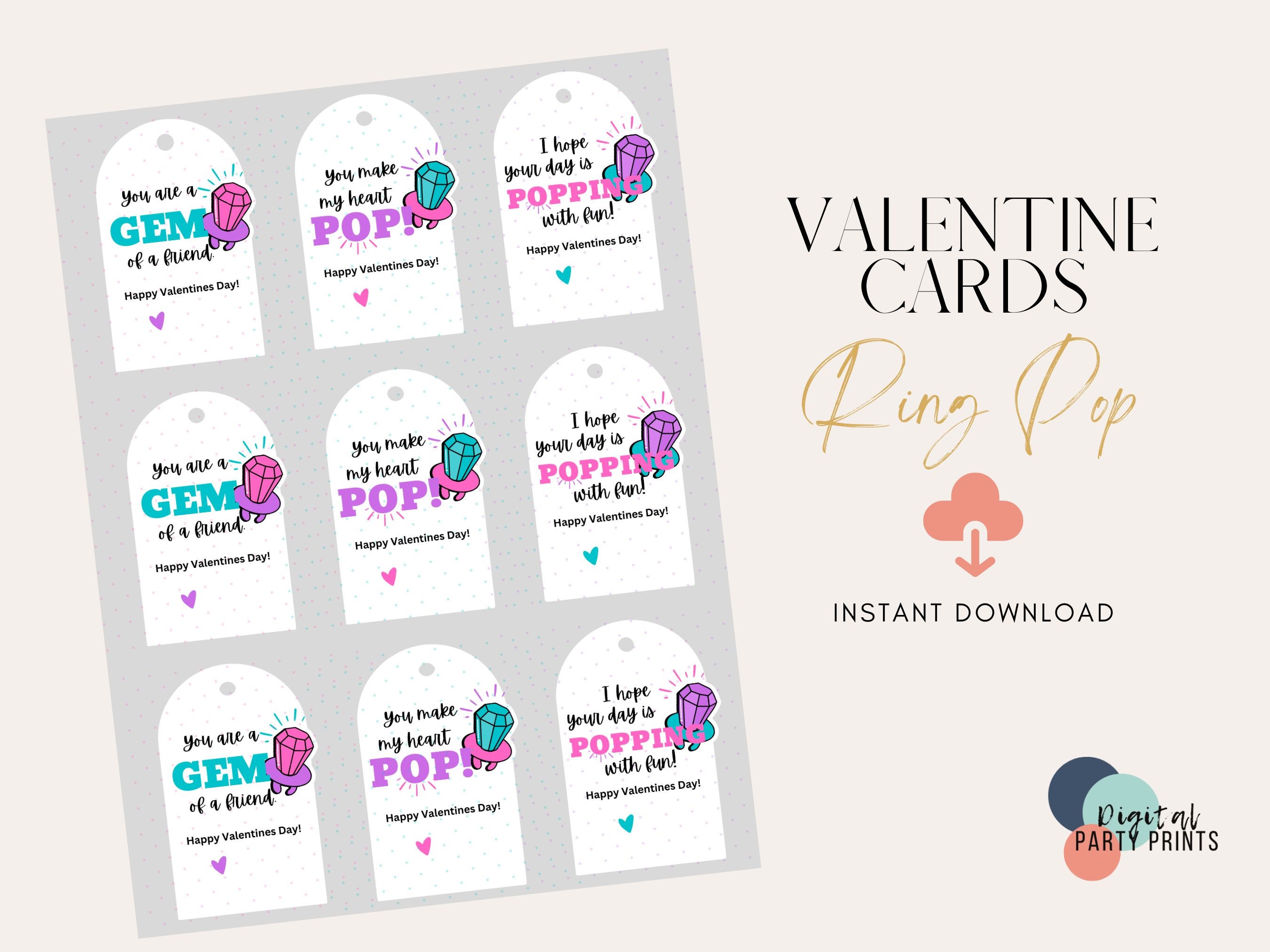 Valentine Card, Ring Pop Valentine Card, School Valentines Favor Tag ...