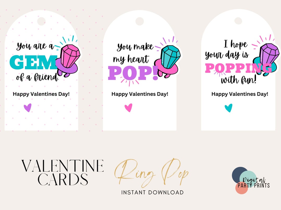 Valentine Card, Ring Pop Valentine Card, School Valentines Favor Tag ...