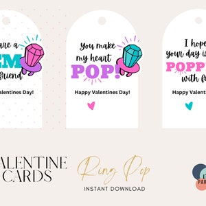 Valentine Card, Ring Pop Valentine Card, School Valentines Favor Tag ...