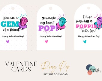 Valentine Card, Ring Pop Valentine Card, School Valentines Favor Tag ...