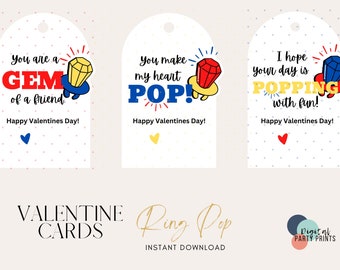 Valentine Card, Ring Pop Valentine Card, School Valentines Favor Tag ...