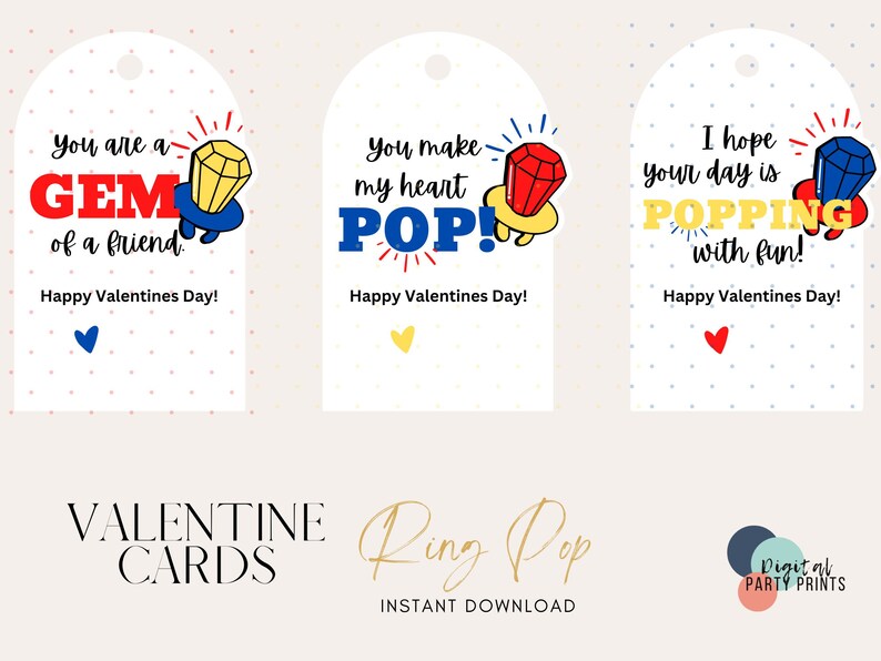 Valentine Card, Ring Pop Valentine Card, School Valentines Favor Tag ...